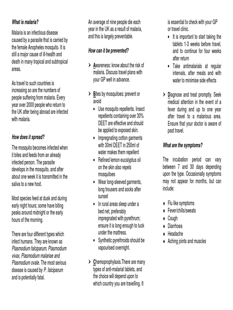 Malaria Leaflet PDF | PDF | Malaria | Mosquito