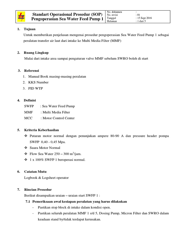 01 SOP Sea Water Feed Pump 01 | PDF