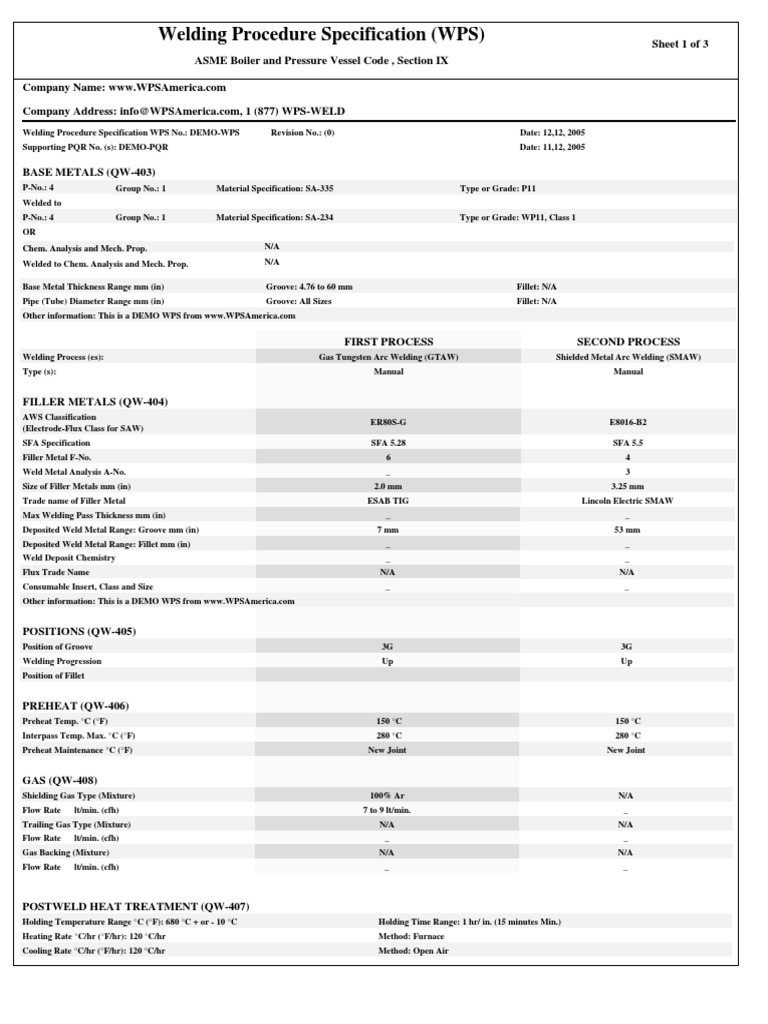 Asme WPS Demo PWHT PDF | PDF | Welding | Construction
