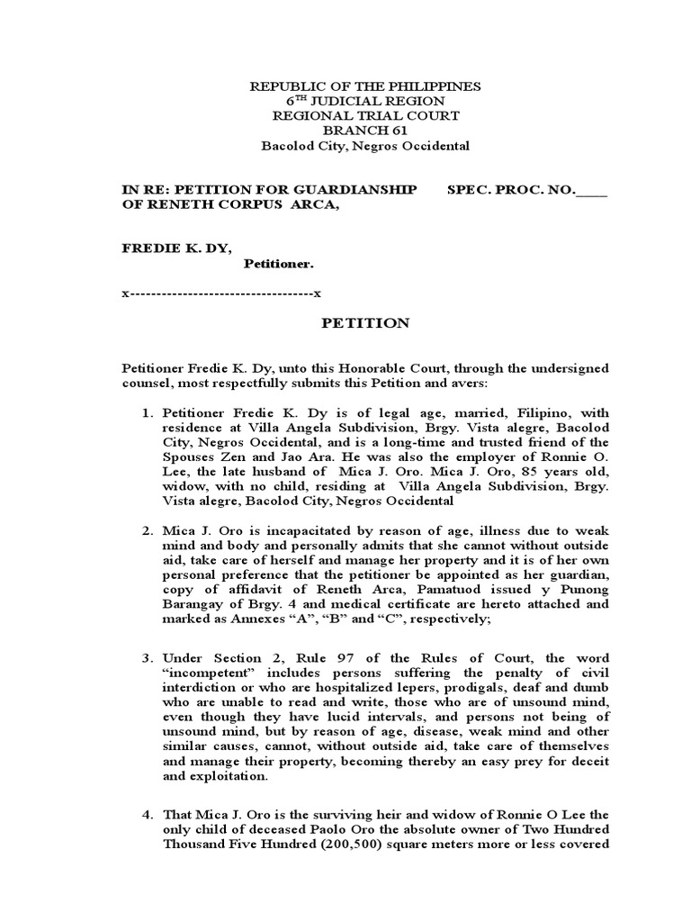 Petition For Appointment of Guardian | PDF | Legal Guardian | Justice