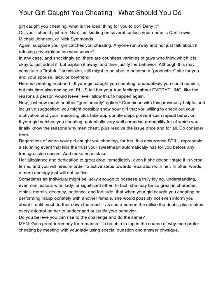 Your Girl Caught You Cheating - What Should You Do | PDF | Infidelity | Morality