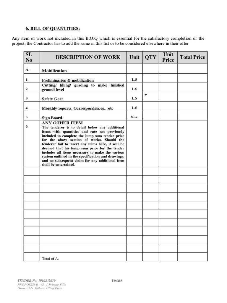 Boq | PDF | Basement | Room