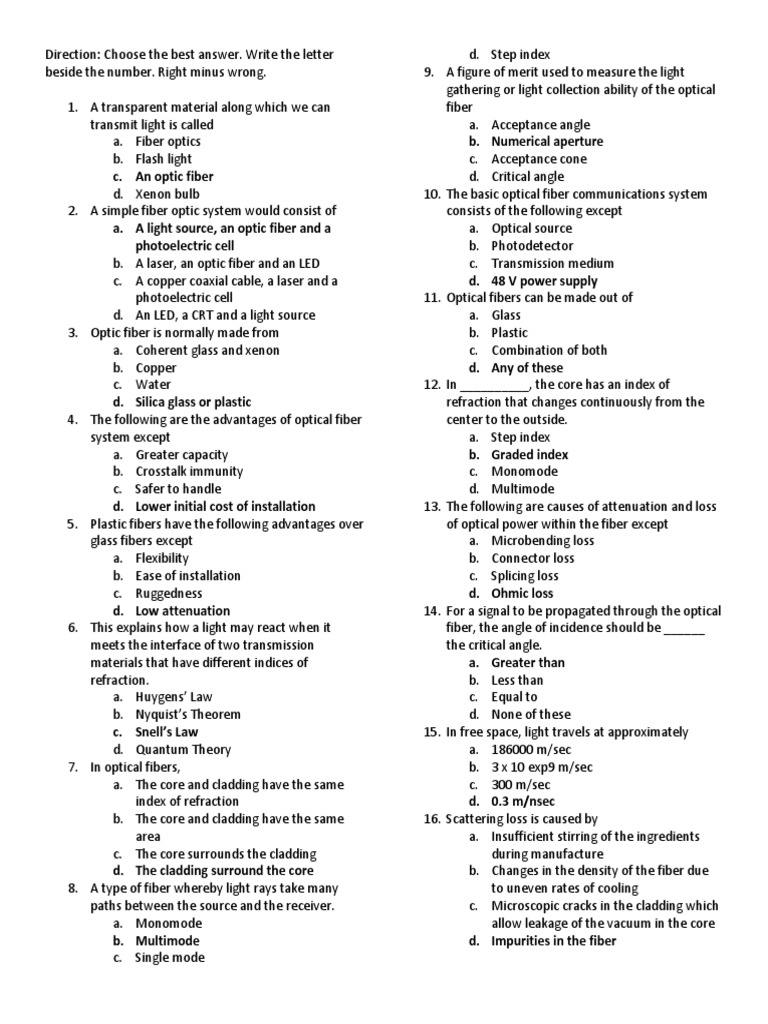 Fiber Optics Exam | Download Free PDF | Optical Fiber | Speed Of Light