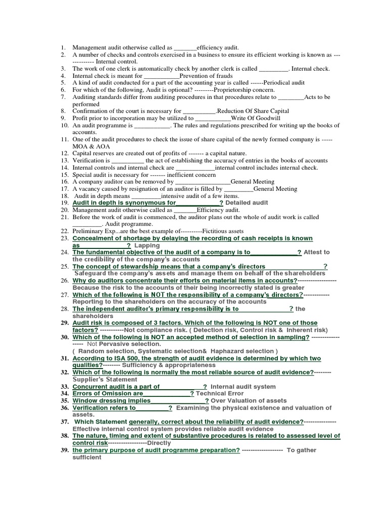 Audit MCQ | PDF | Internal Control | Audit