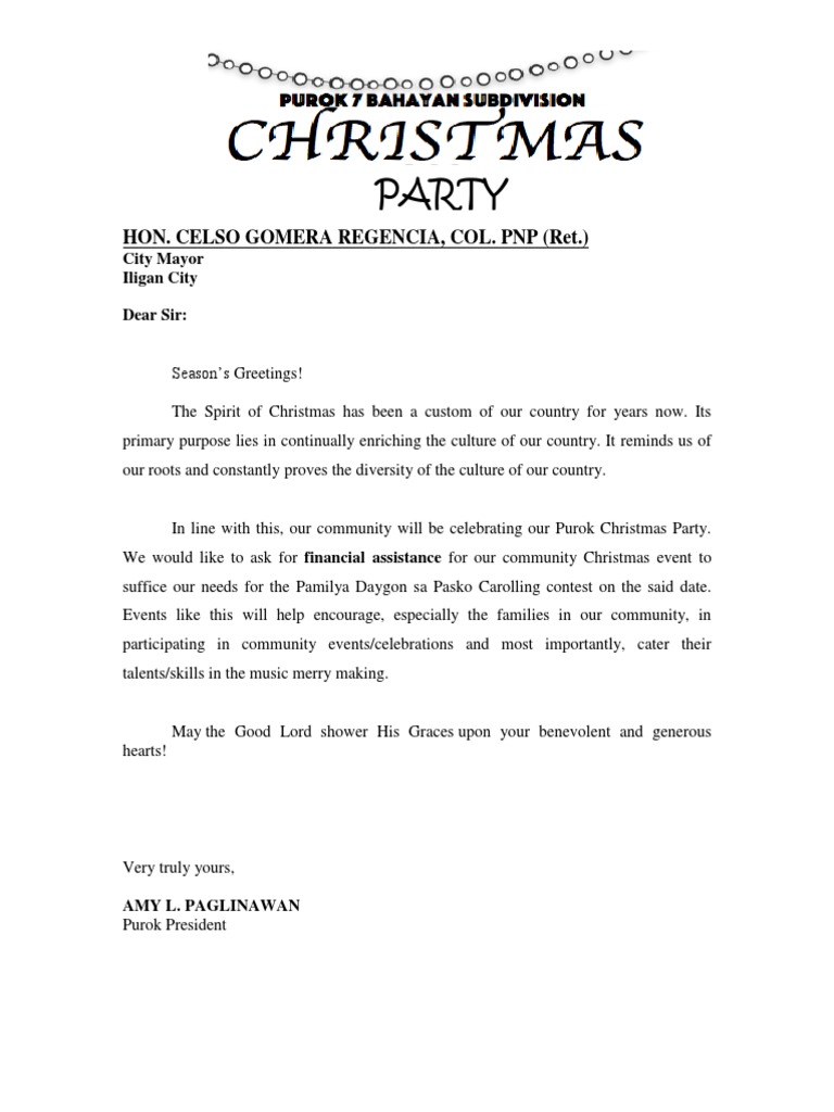 Christmas Party Solicitation Letter | PDF | Birthdays | Catholic Holy Days