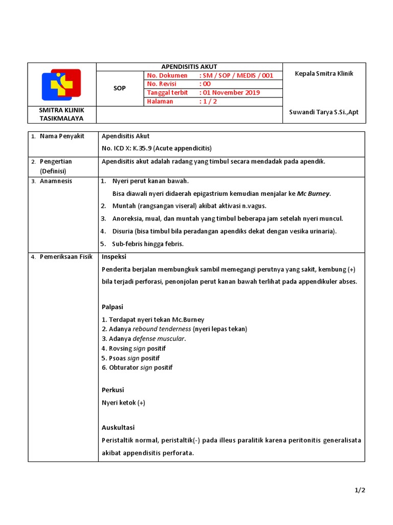 SOP Apendisitis Akut | PDF