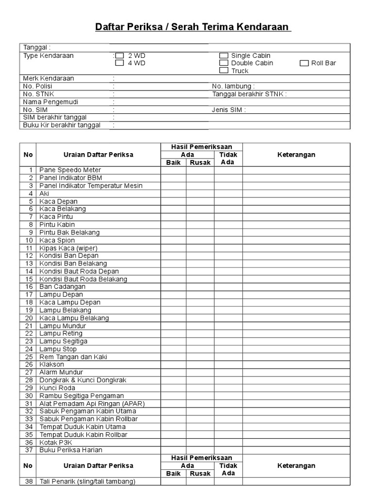 Form Serah Terima Kendaraan Mobil | PDF