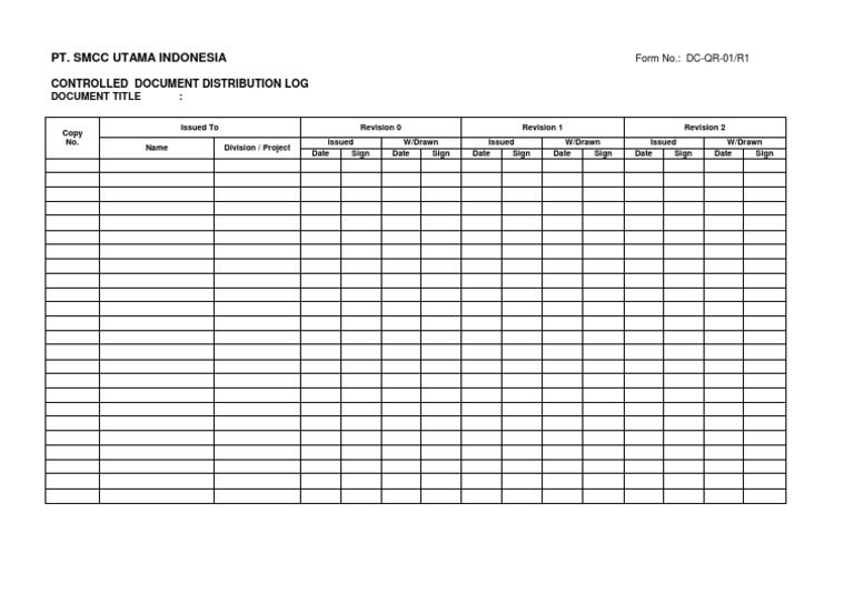 FORM DC-QR-01 Controlled Document Distribution Log PDF | PDF