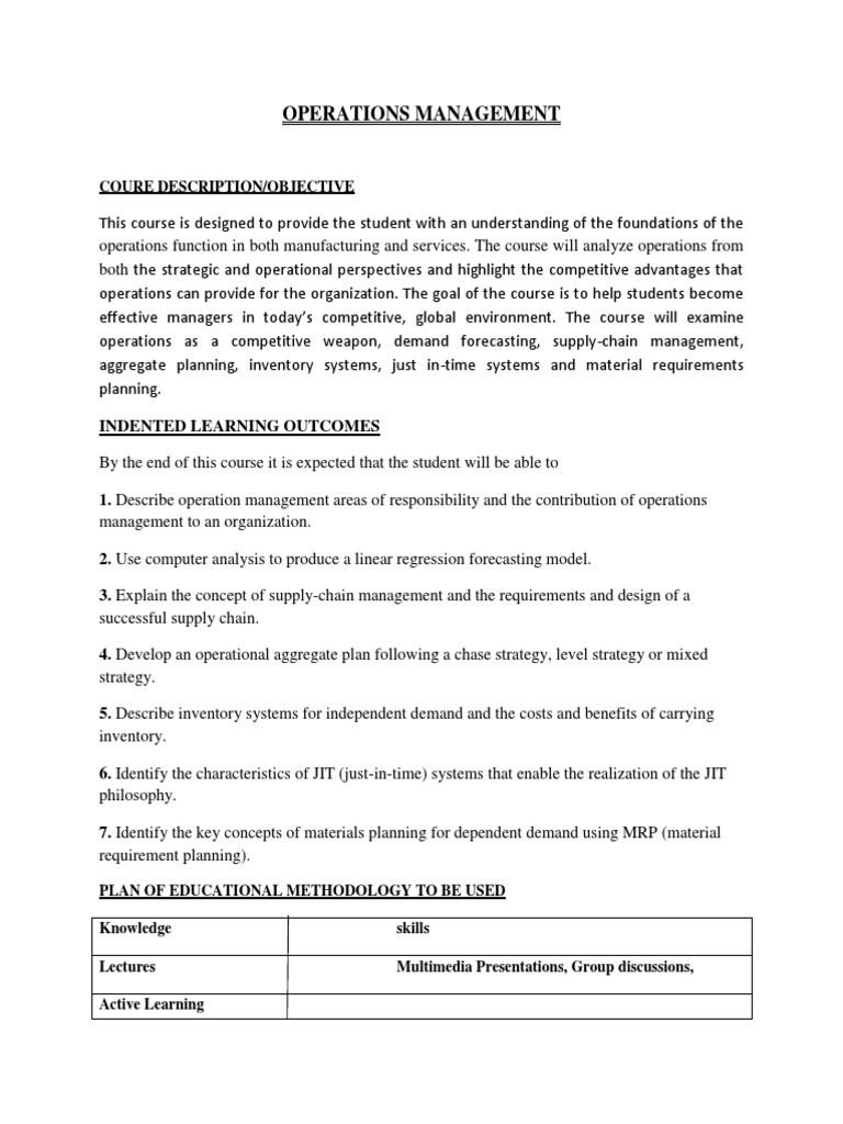 Operations Management Course Outline | PDF | Operations Management ...