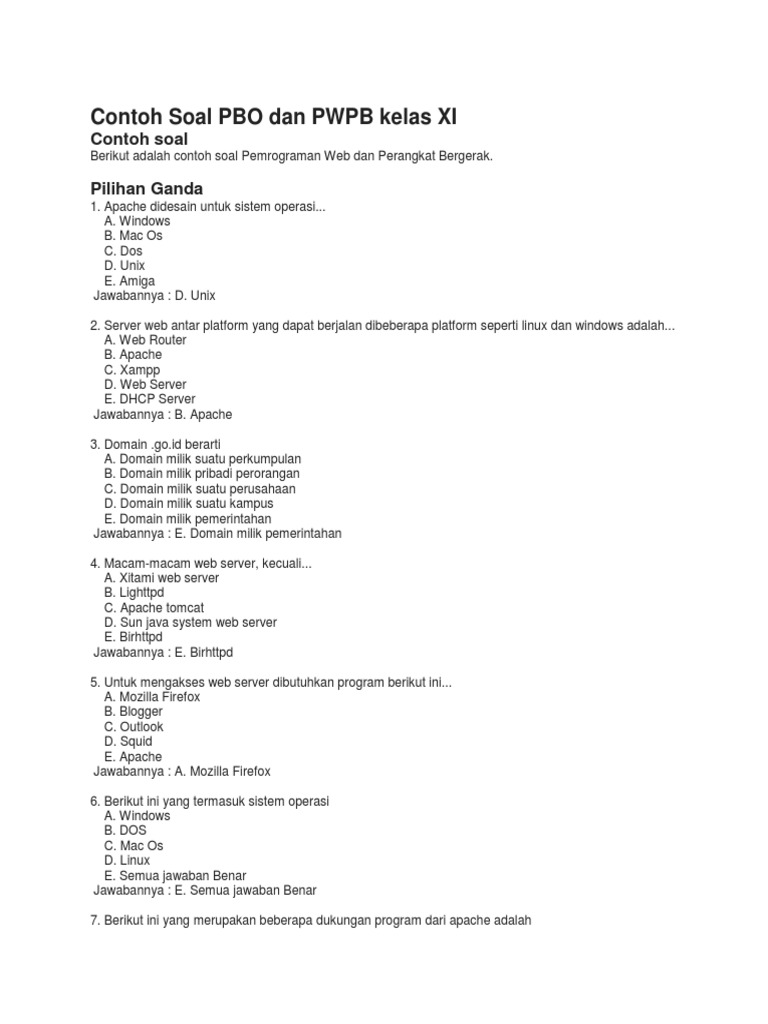 Contoh Soal PBO Dan PWPB Kelas XI | PDF