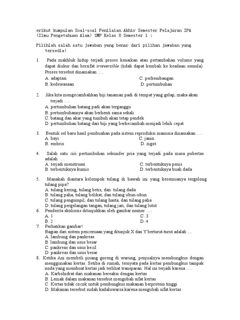 Kumpulan Soal IPA Kelas 8 | PDF | Kajian Bahasa Asing | Ilmu Sosial