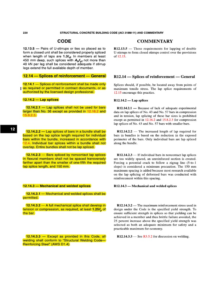 ACI - Commentary - Splice Class A, B PDF | PDF