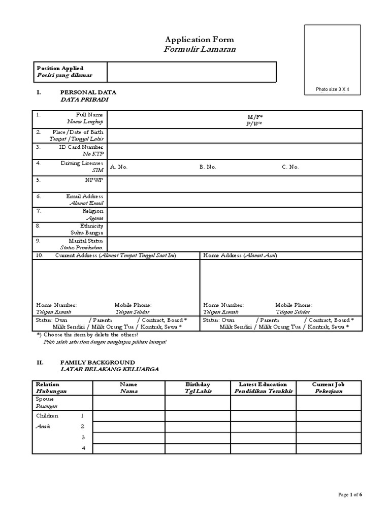 Contoh Form Aplikasi Data Calon Pelamar | PDF