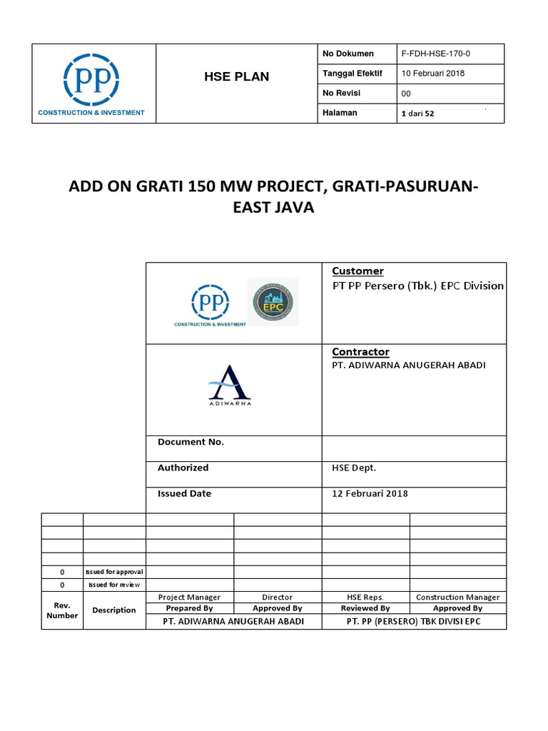 Hse Plan Pt. Adiwarna (Contoh) | PDF | Bisnis