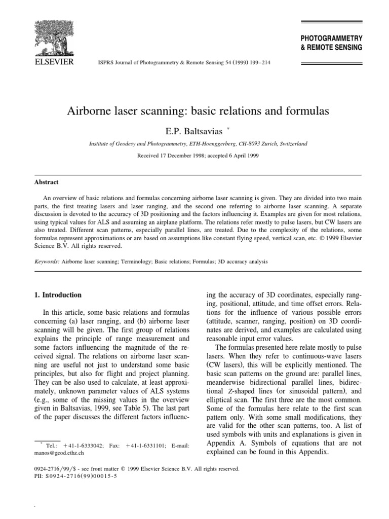 Airborne Laser Scanning Basic Relations and Formulas PDF | PDF ...