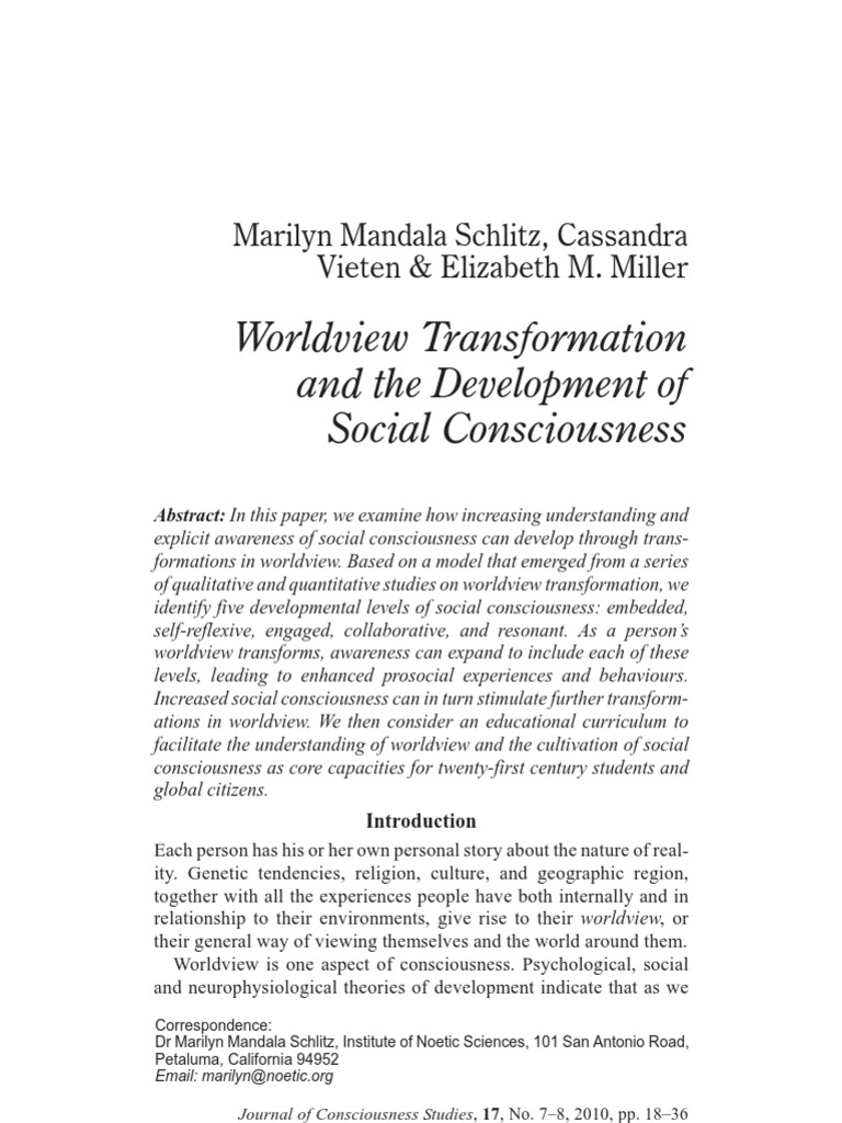 Worldview Transformation and The Development of Social Consciousness ...