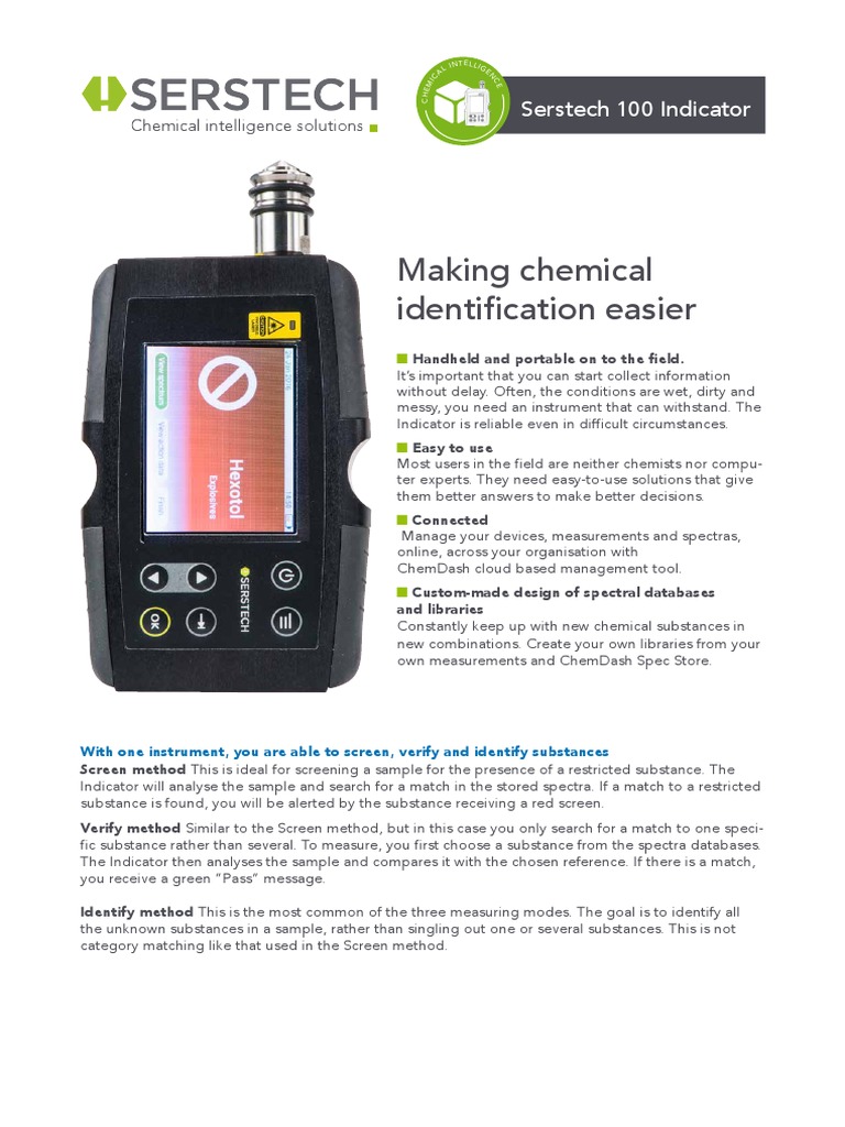 Serstech Indicator100 RAMAN | PDF | Chemical Substances | Raman ...