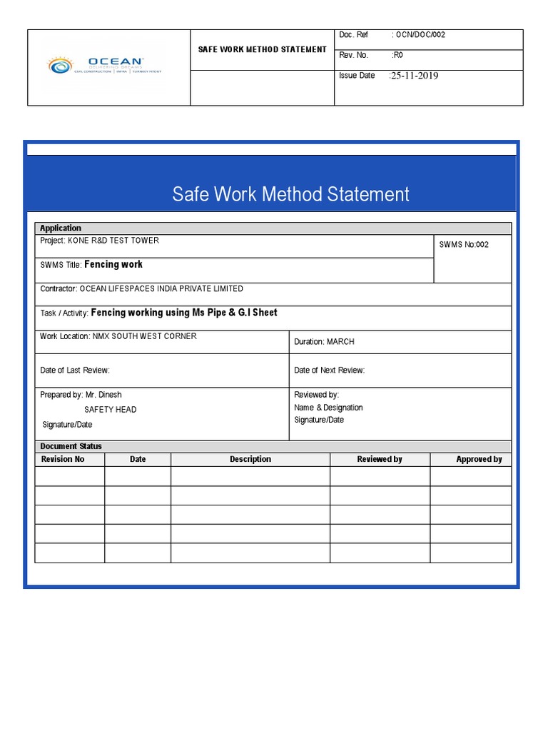 Swms-Fencing Work Revised-1 | PDF | Personal Protective Equipment | Risk