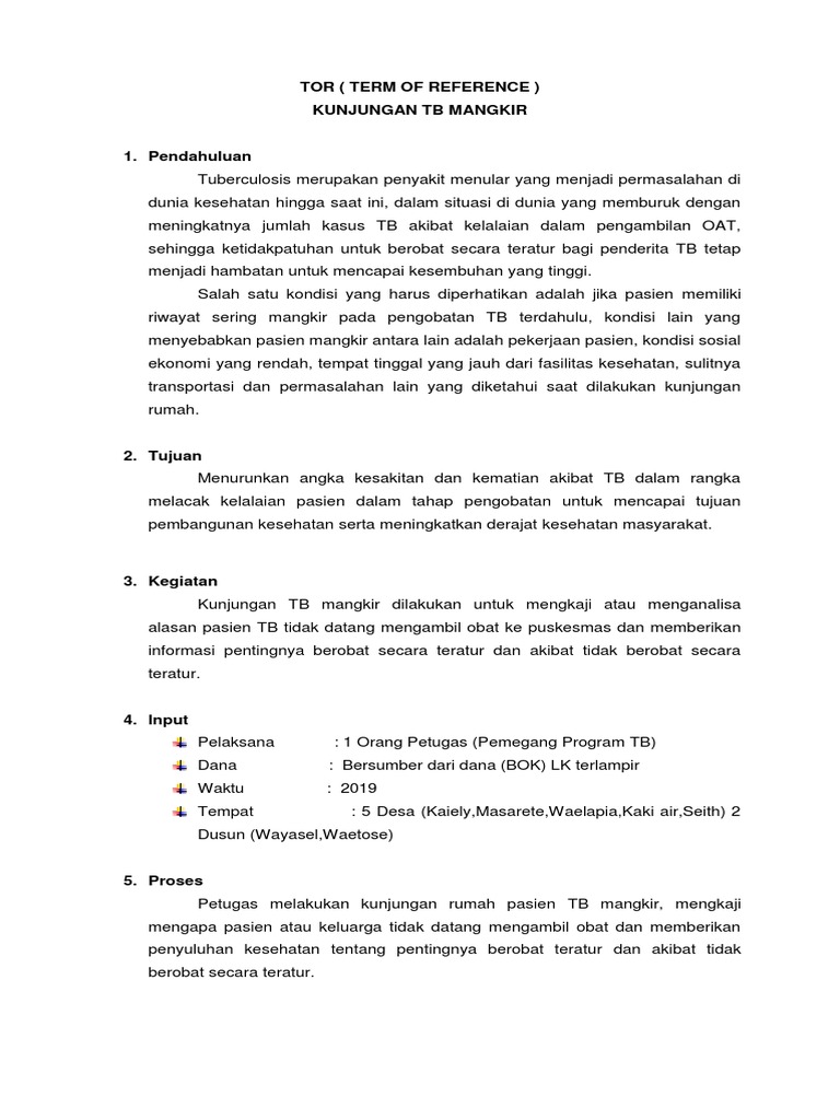 Tor Kunjungan TB Mangkir | PDF