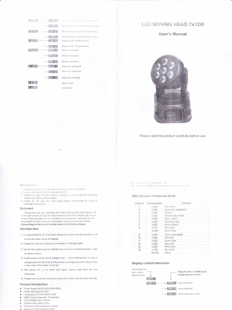 LED Moving Head 7x12 Manual | PDF | Nature
