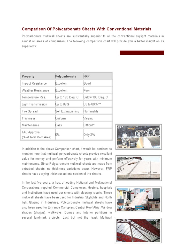 Comparison of Polycarbonate Sheets With Conventional Materials | PDF ...