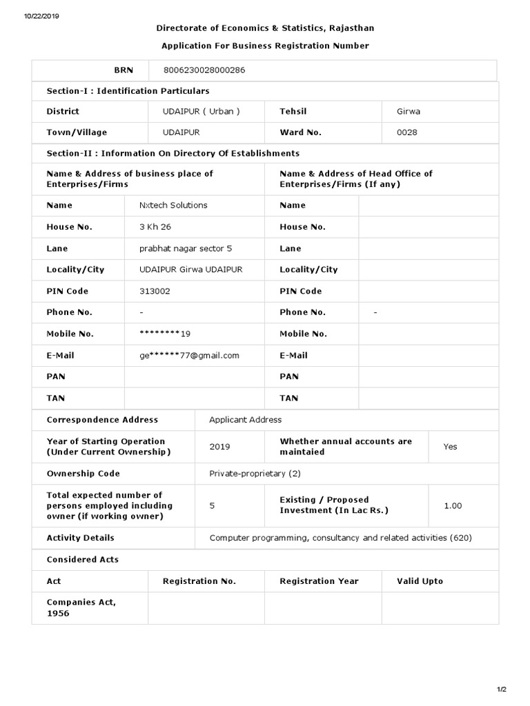 BRN Application | PDF | Personal Identification Number | Identity Document