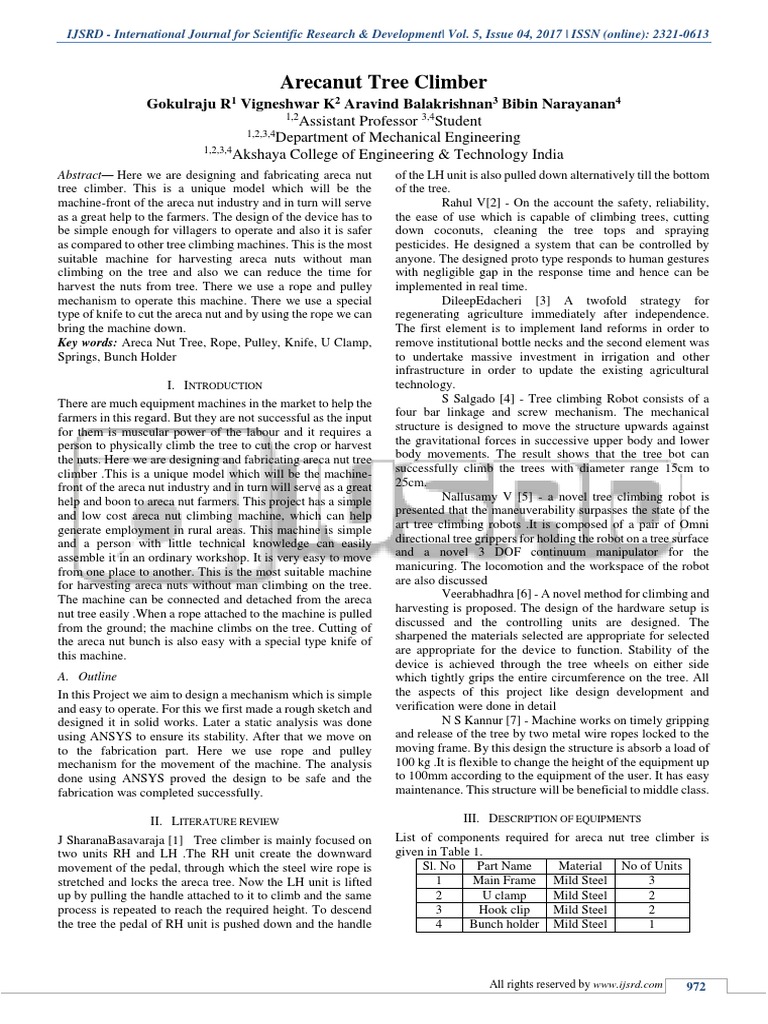 Arecanut Tree Climber Design Overview | PDF | Machines | Young's Modulus