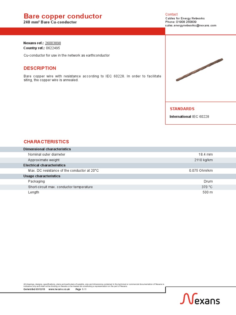240 mm² Annealed Copper Conductor | PDF | Electrical Resistivity And ...