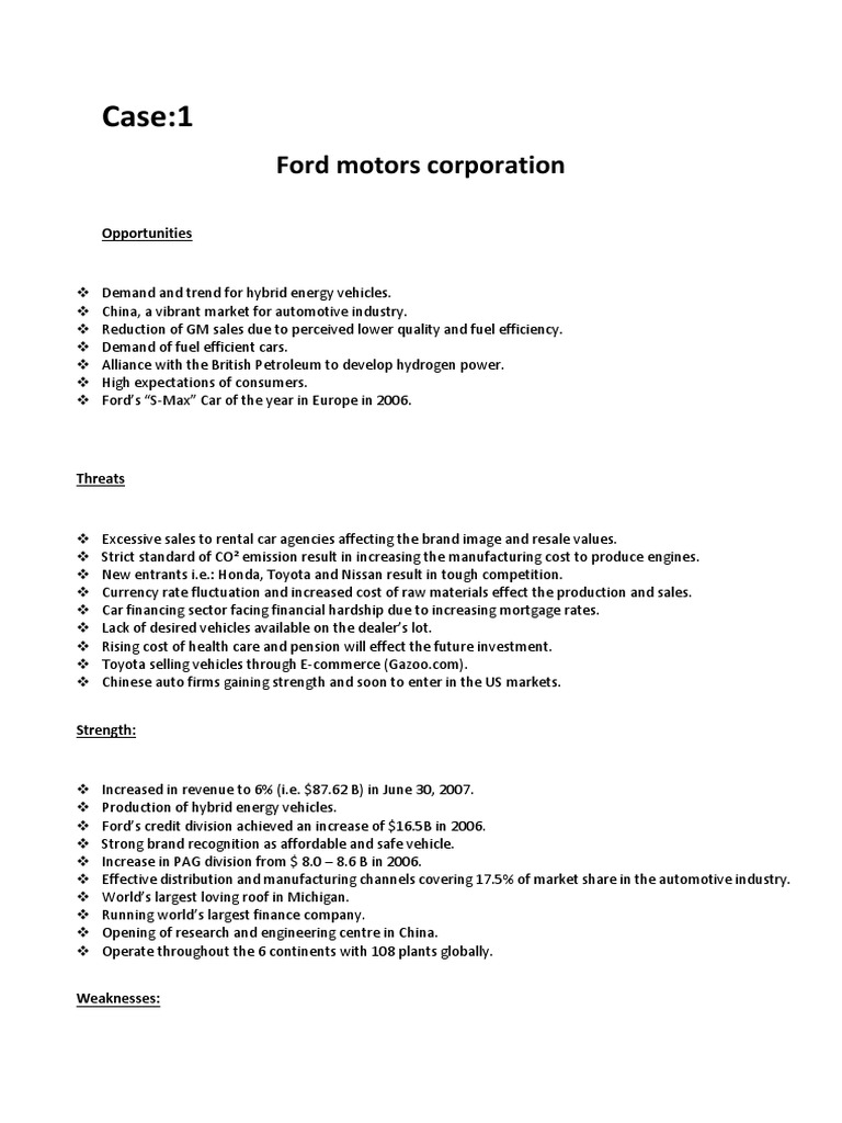 Ford Motors SWOT Analysis Reveals Opportunities and Threats in Hybrid ...