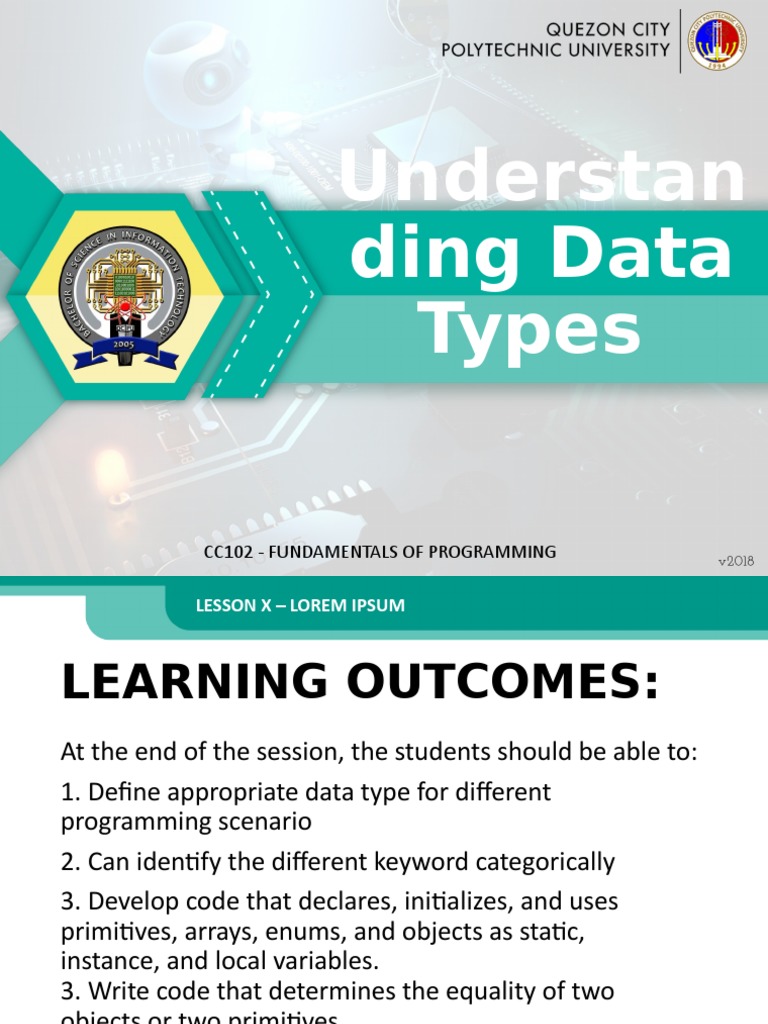 CC102 Lesson 3 Bsit - PPT Variables Data Types | PDF | Data Type | Reserved Word