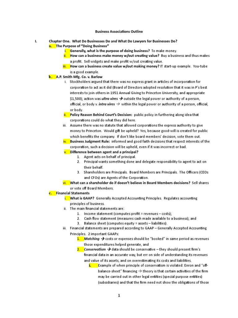 BA Outline (Clark) | PDF | Law Of Agency | Partnership