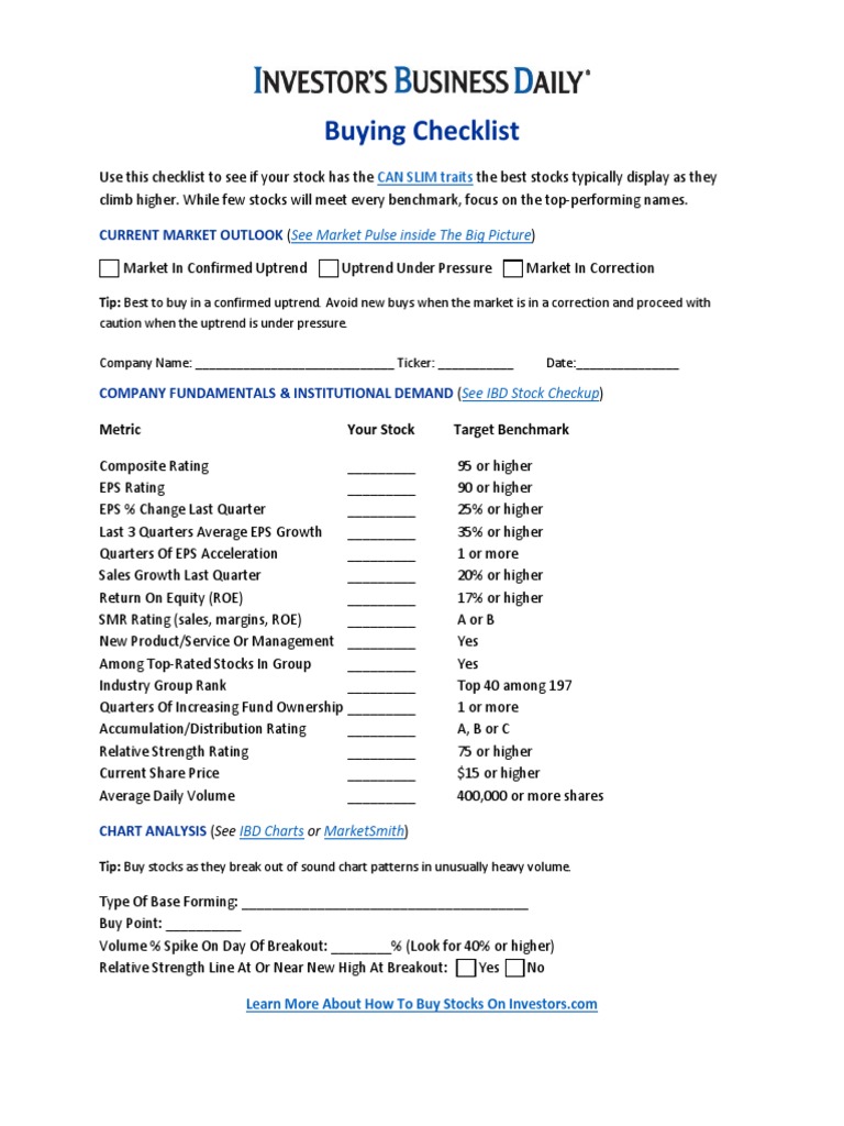 Investors Business Daily Stock Buying Check List | PDF