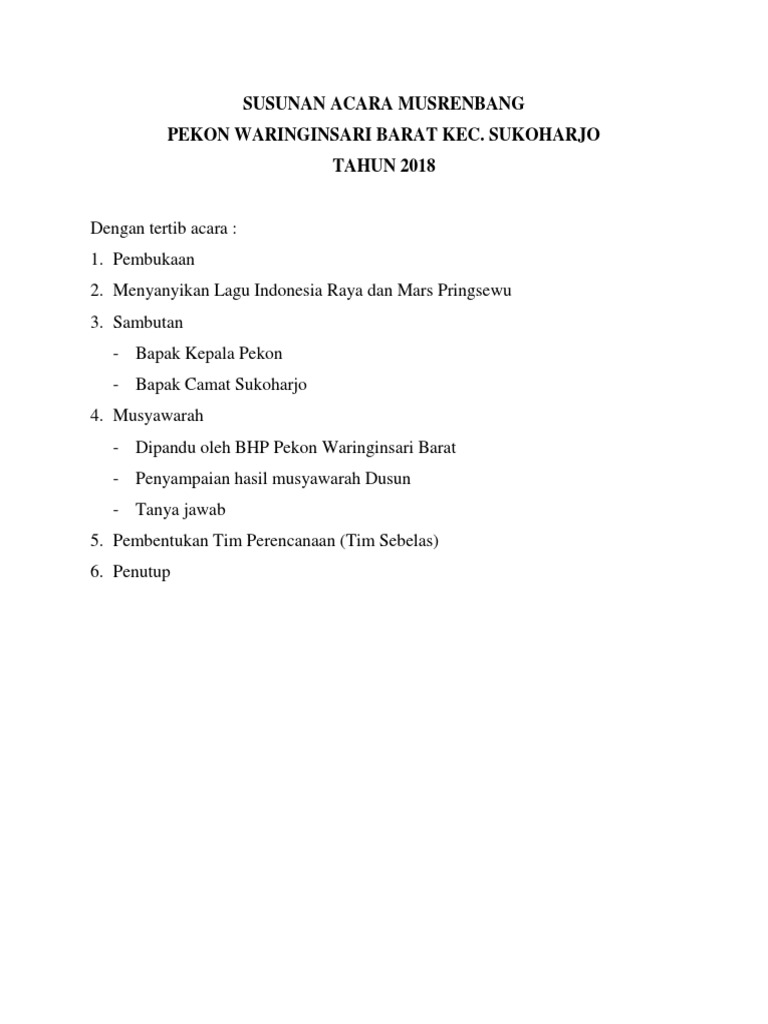 Susunan Acara Musrenbang | PDF