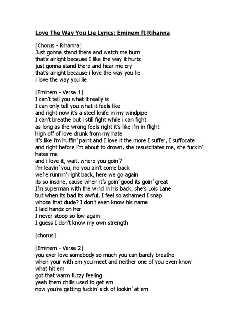 Love The Way You Lie Lyrics | PDF | Songs | American Musicians