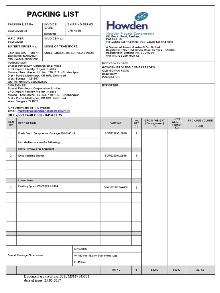 Packing List | PDF | Gases | Mechanical Engineering