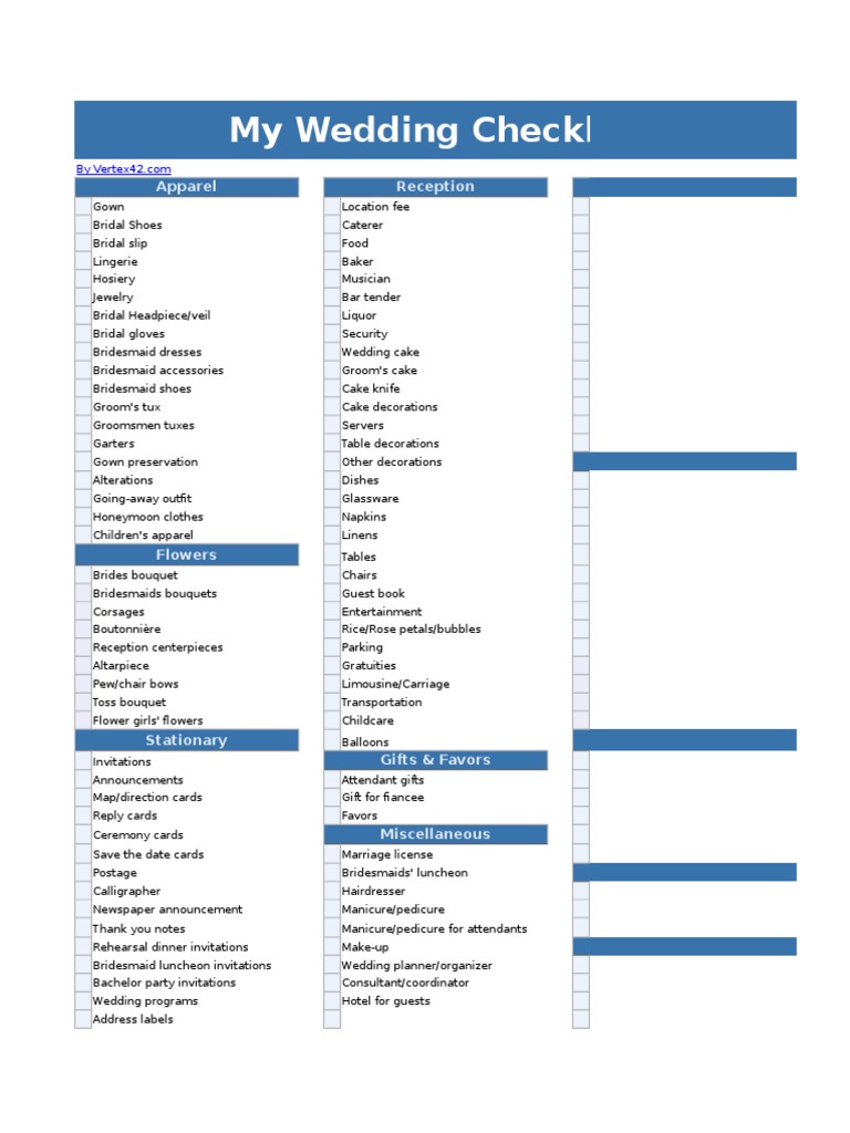 Wedding Checklist | Download Free PDF | Bridesmaid | Bride