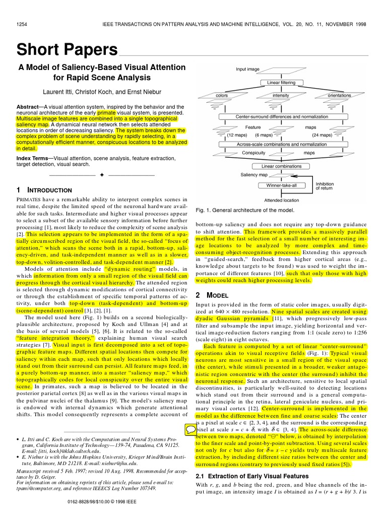 Itti Model of Saliency Based Visual Attention | PDF | Attention | Top Down And Bottom Up Design