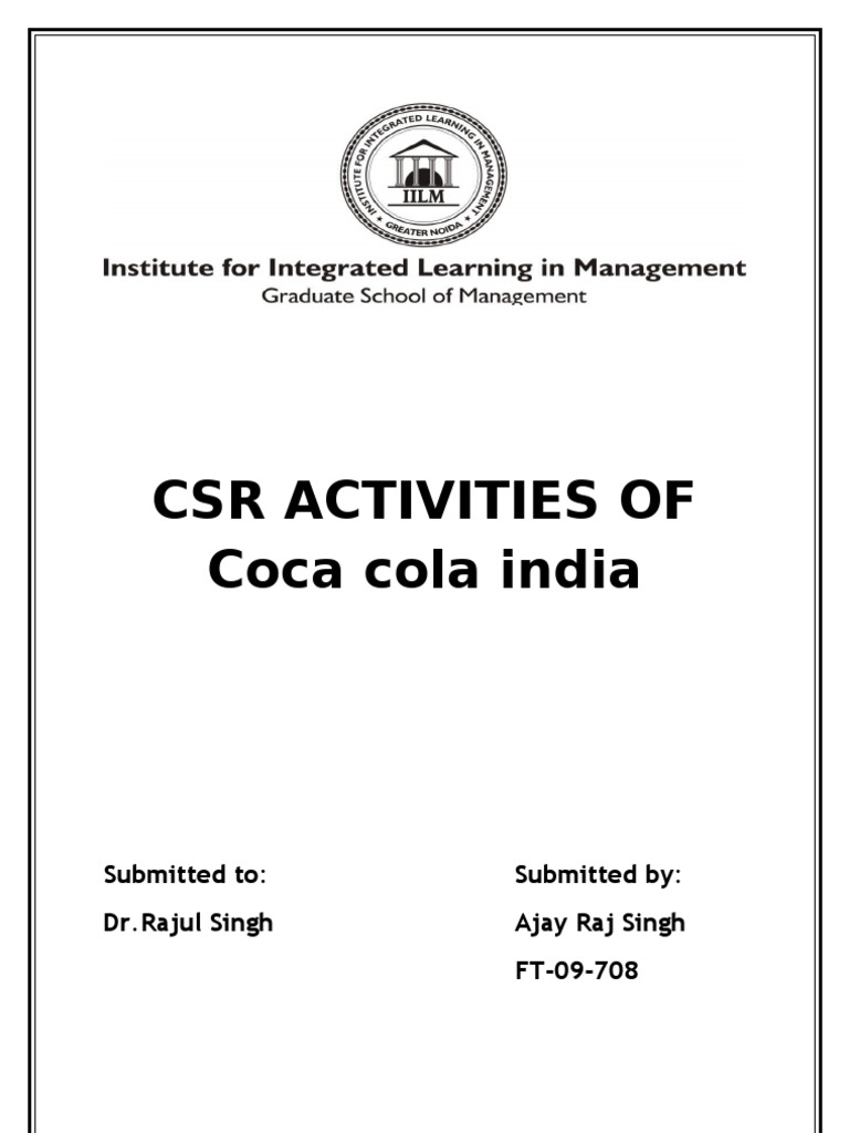 CSR Activities of Coca Cola | PDF | Corporate Social Responsibility ...