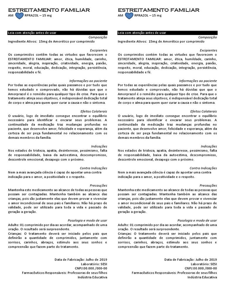 Bula Estreitamento Familiar | PDF | Amor | Conceitos psicológicos