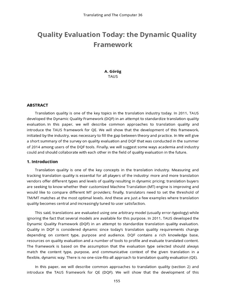 Quality Evaluation Today: The Dynamic Quality Framework | PDF ...
