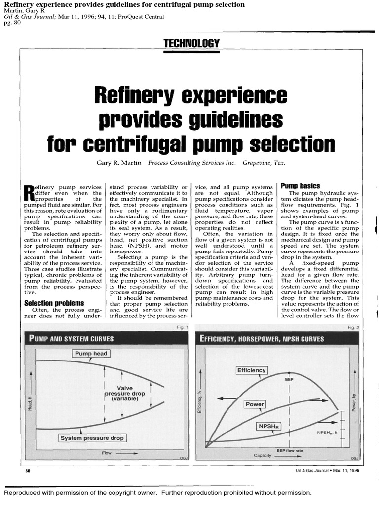 Martin Refinery Experience Provides Guidelines For Centrifugal Pump Selection | PDF
