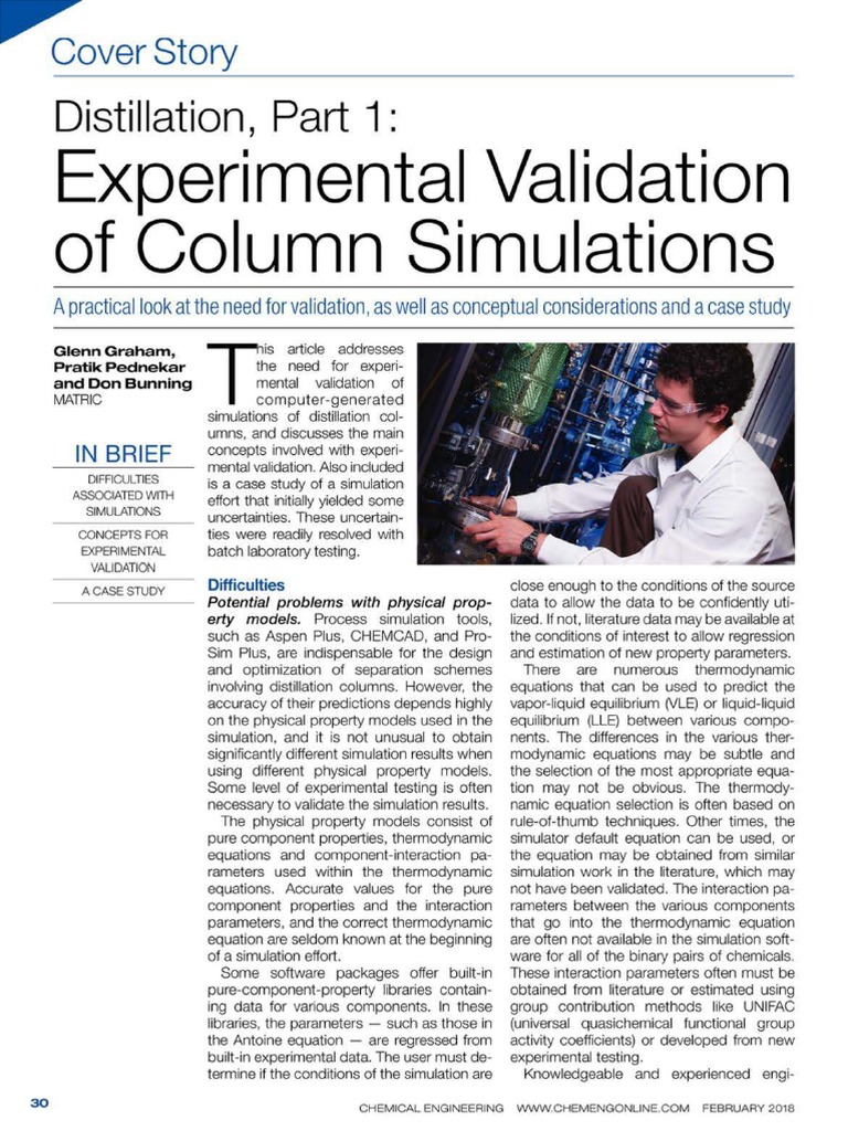 Distillation Part 1 Experimental Validation of Column Simulations PDF ...