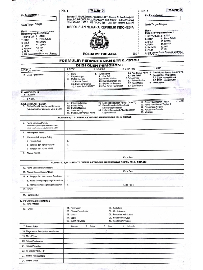 Formulir Permohonan STNK | PDF