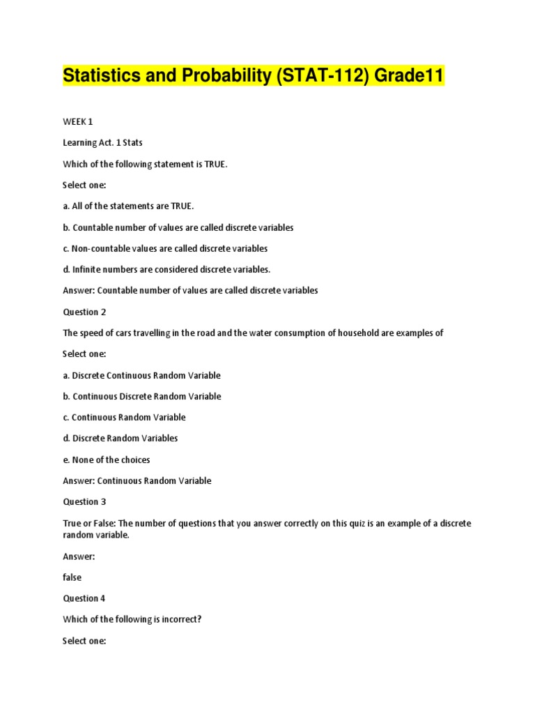Statistics and Probability (STAT-112) Grade11 | PDF | Random Variable | Statistical Hypothesis ...