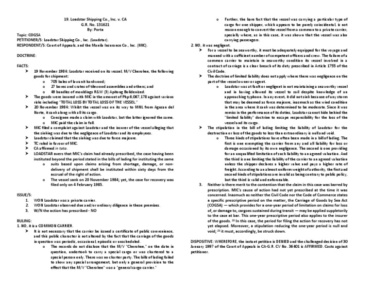 Loadstar Shipping Co. Inc. v. CA | PDF | Negligence | Cargo