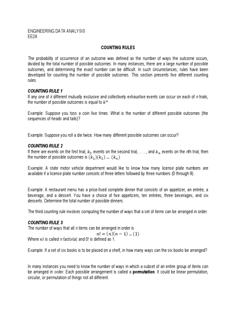 EDA Counting Rules | PDF | Probability | Permutation