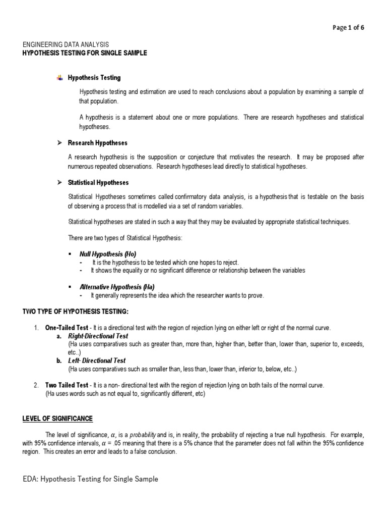 Eda Hypothesis Testing For Single Sample | Download Free PDF | Type I ...
