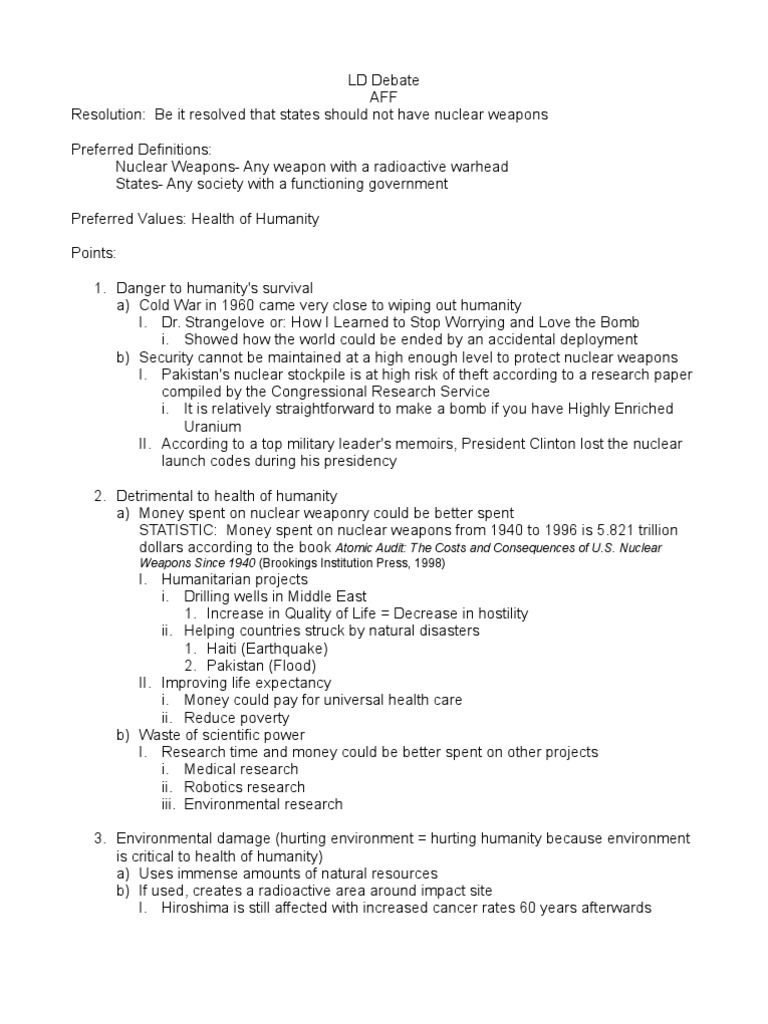 LD Debate Prep | PDF | Nuclear Weapons | Nuclear Reactor