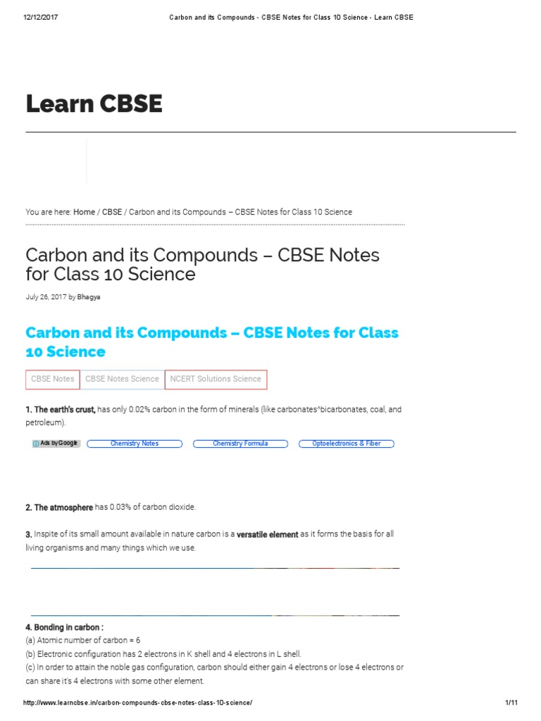 Carbon and Its Compounds - CBSE Notes For Class 10 Science - Learn CBSE ...