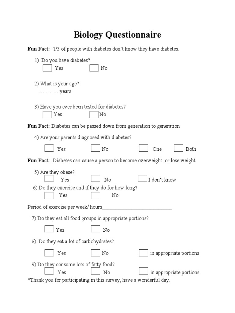 Bio Questionnaire PDF | PDF | Wellness